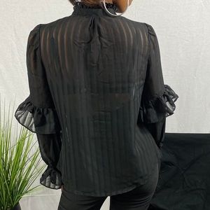 Tops | Black Sheer Ruffle Top | Poshmark